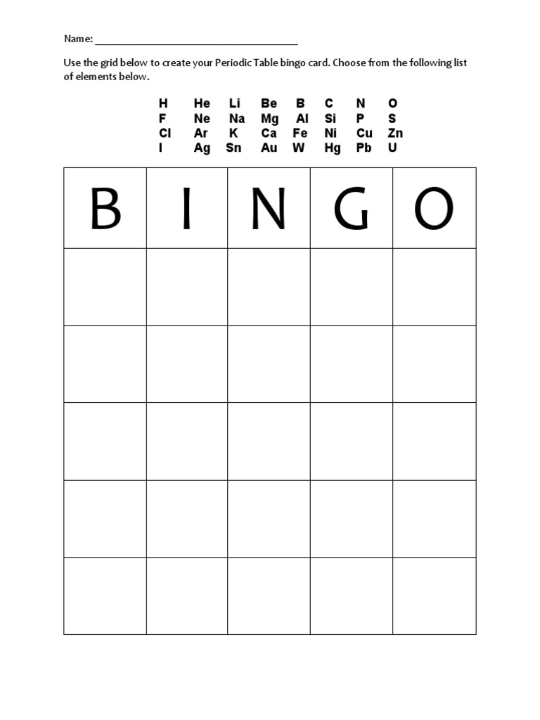 Periodic Table Bingo Card Template | PDF