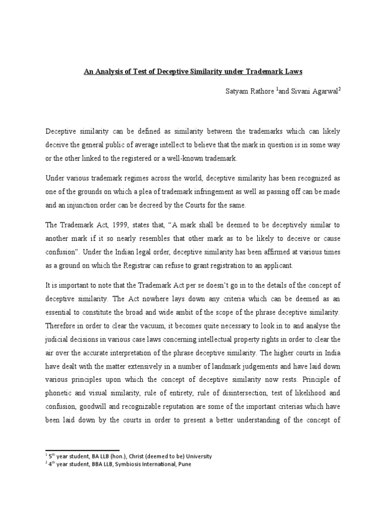 Deceptive Similarity in Trademark Law | PDF | Trademark | Intellectual ...