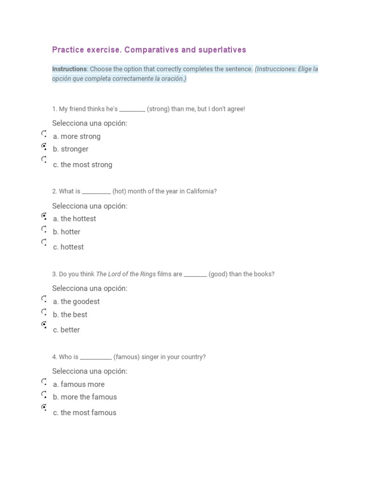 Comparatives and Superlatives Practice | PDF | Sports & Recreation