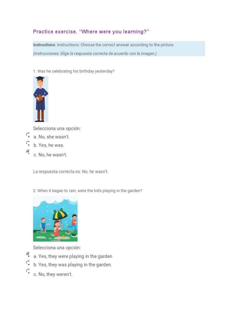 Practice Exercise. Where Were You Learning | PDF