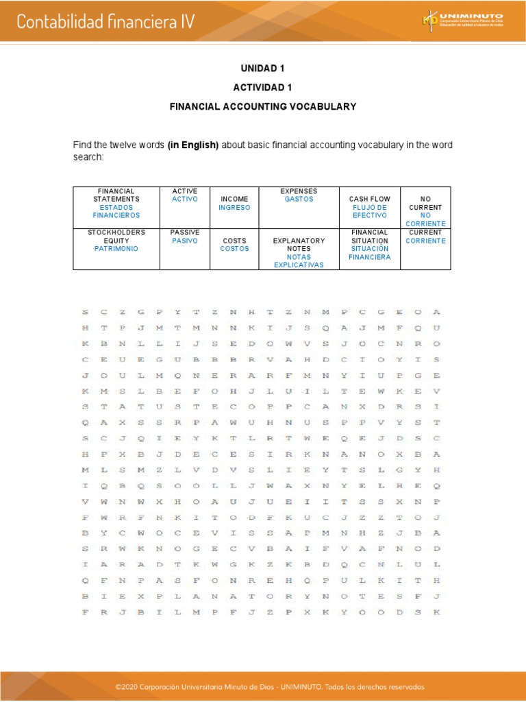 Financial Accounting Vocabulary Word Search | PDF