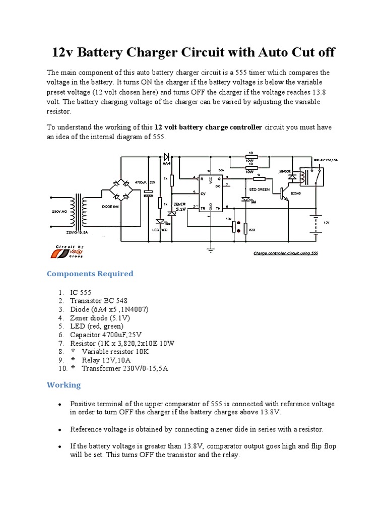 12v Battery Charger Circuit With Auto Cut Off | PDF