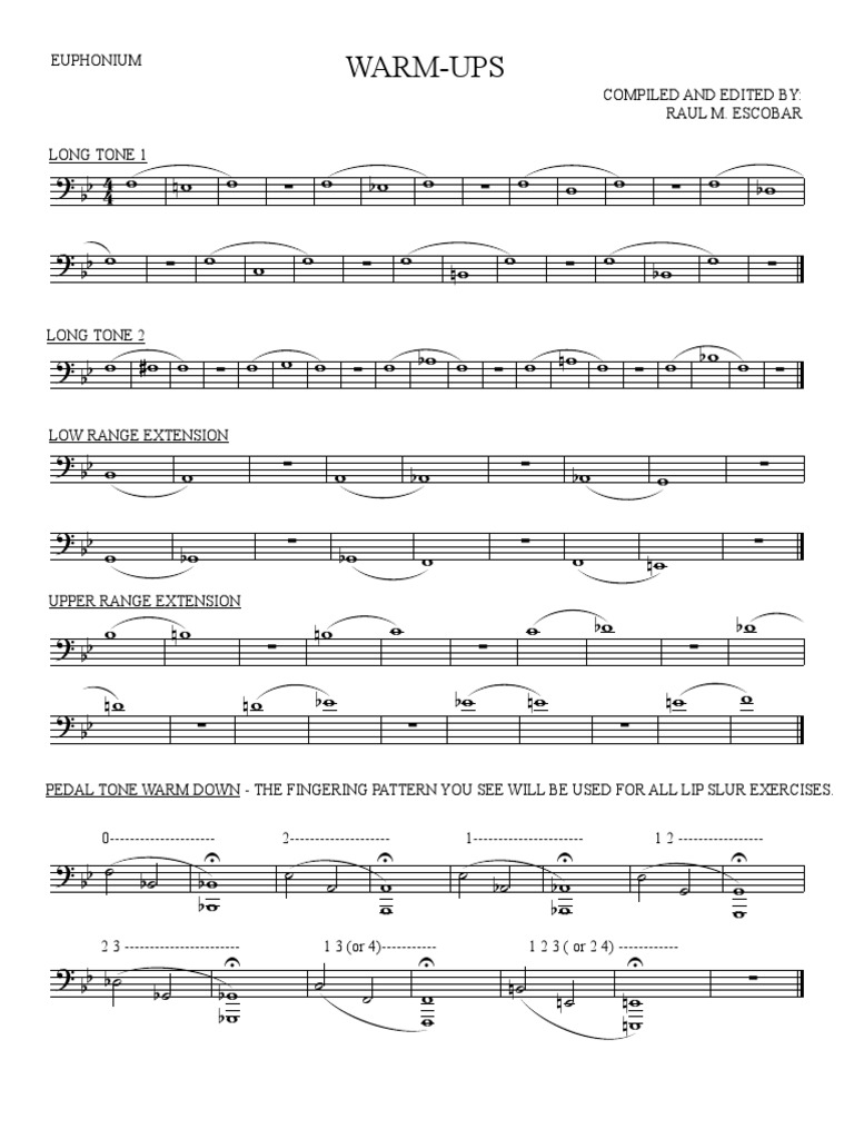 Euphonium Trombone Warm-Ups Bass Clef | PDF | Musical Techniques ...