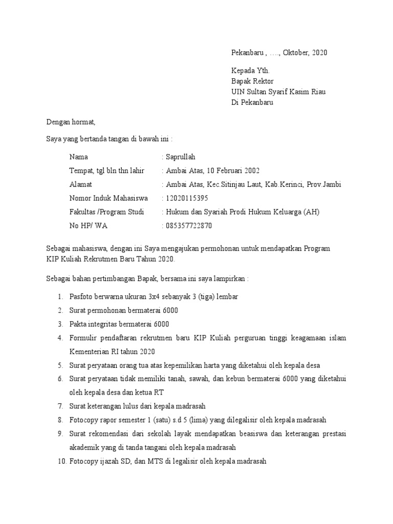 Permohonan Dan Peryataan Kip Kuliah | PDF