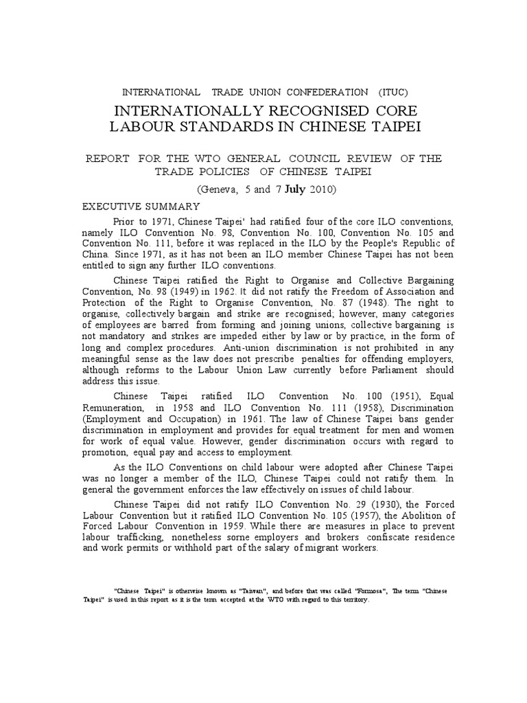 Internationally Recognised Core Labour Standards in Chinese Taipei ...