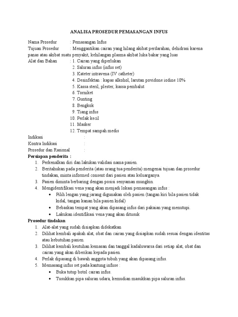 Analisa Prosedur Pemasangan Infus | PDF