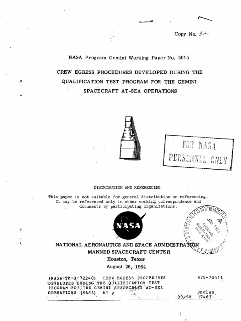 Crew Egress Procedures Developed During The Qualification Test Program ...