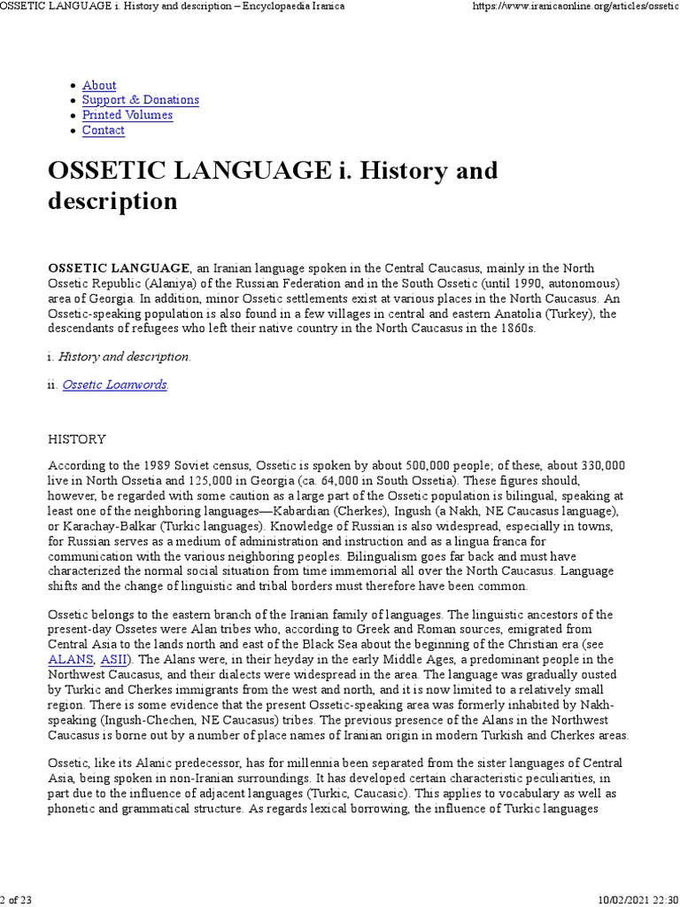 OSSETIC LANGUAGE I. History and Description: About Support & Donations ...