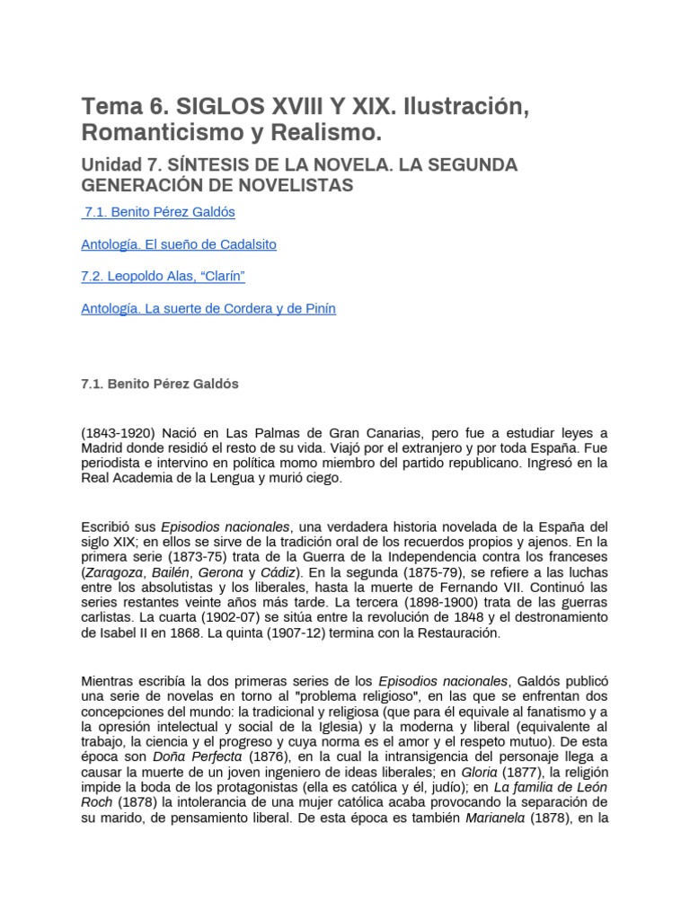 Tema 6. SIGLOS XVIII Y XIX. Ilustración, Romanticismo y Realismo | PDF