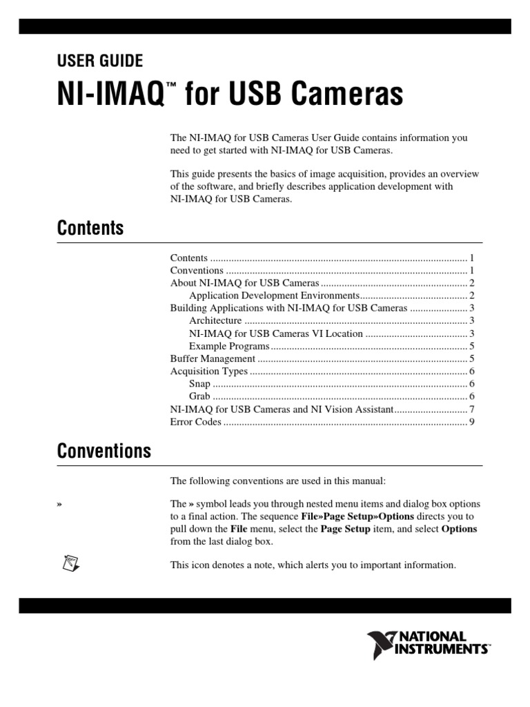 NI-IMAQ For USB Cameras: User Guide | PDF
