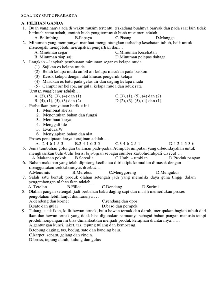 Soal Try Out Prakarya 2 | PDF | Griya & Taman | Teknologi & Rekayasa