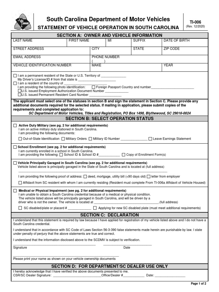 SC DMV Vehicle Registration Requirements | PDF | Identity Document ...