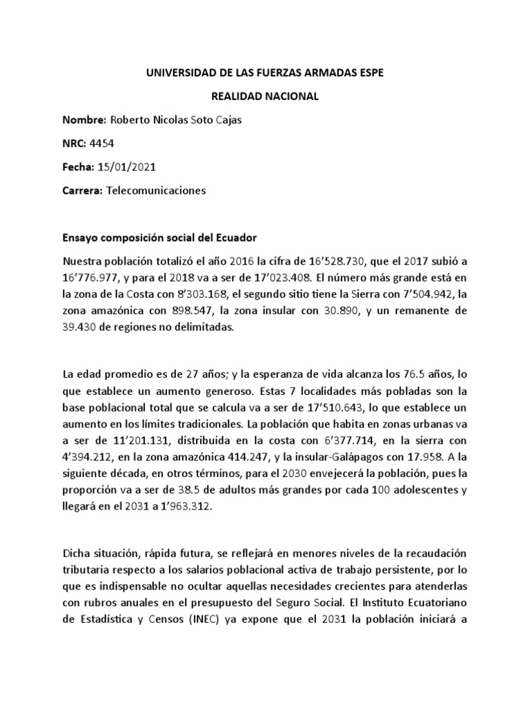 Composicion Social Del Ecuador | PDF | Ecuador | Economias