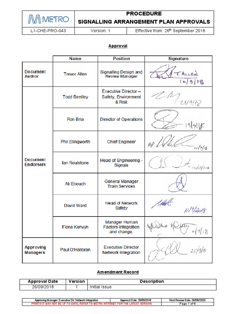 L1-CHE-PRO-043 v1 - Signalling Arrangement Plans Approvals | PDF ...
