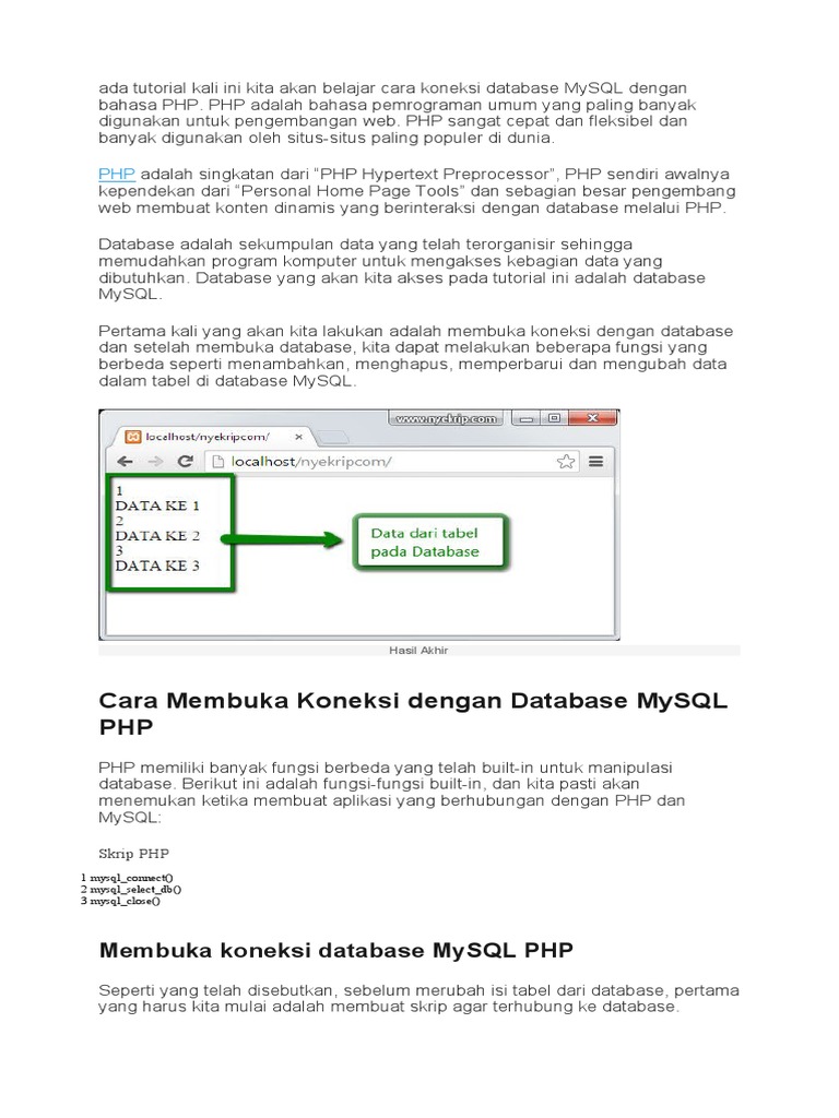 Koneksi Database Mysql Dengan PHP | PDF | Komputer