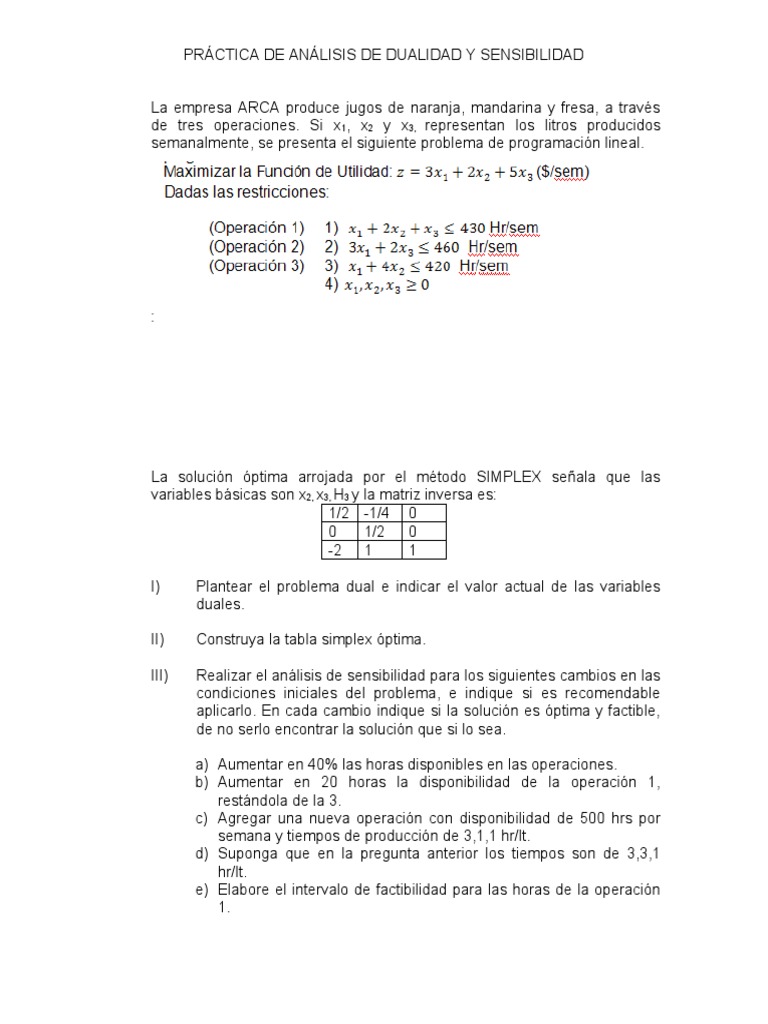Practica de Analisis de Dualidad y Sensibilidad | PDF