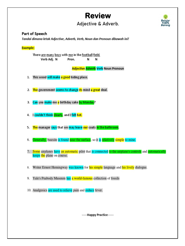 Answer Key Review Adjective-Adverb | PDF | Adjective | Adverb