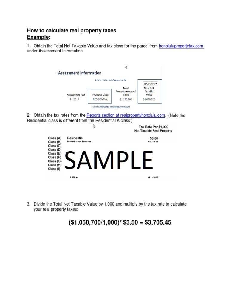 How To Calculate Real Property Taxes Example | PDF