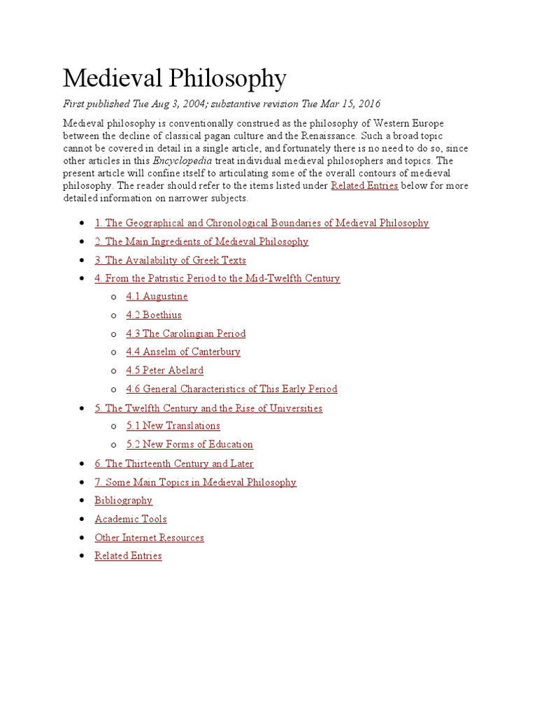 Medieval Philosophy Summary | PDF | Medieval Philosophy | Platonism