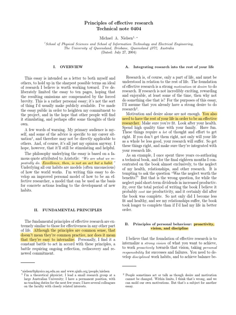 Principles of Effective Research | PDF | Goal | Motivation