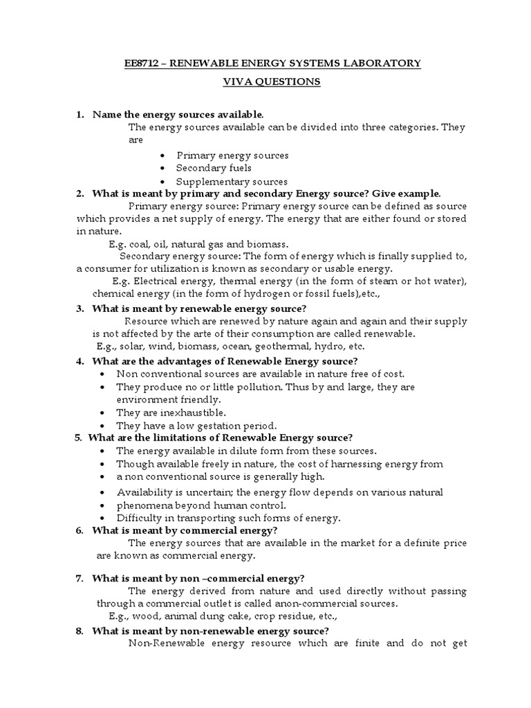 EE8712 Renewable Energy Systems Laboratory Viva Questions | PDF ...