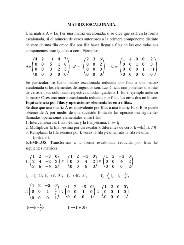 Matriz Escalonada | PDF | Matriz (Matemáticas) | Sistema de ecuaciones ...