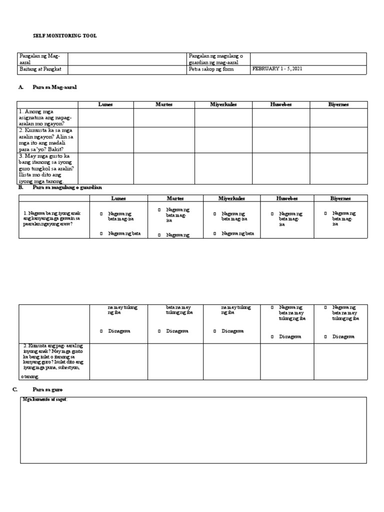 Self Monitoring Tool | PDF
