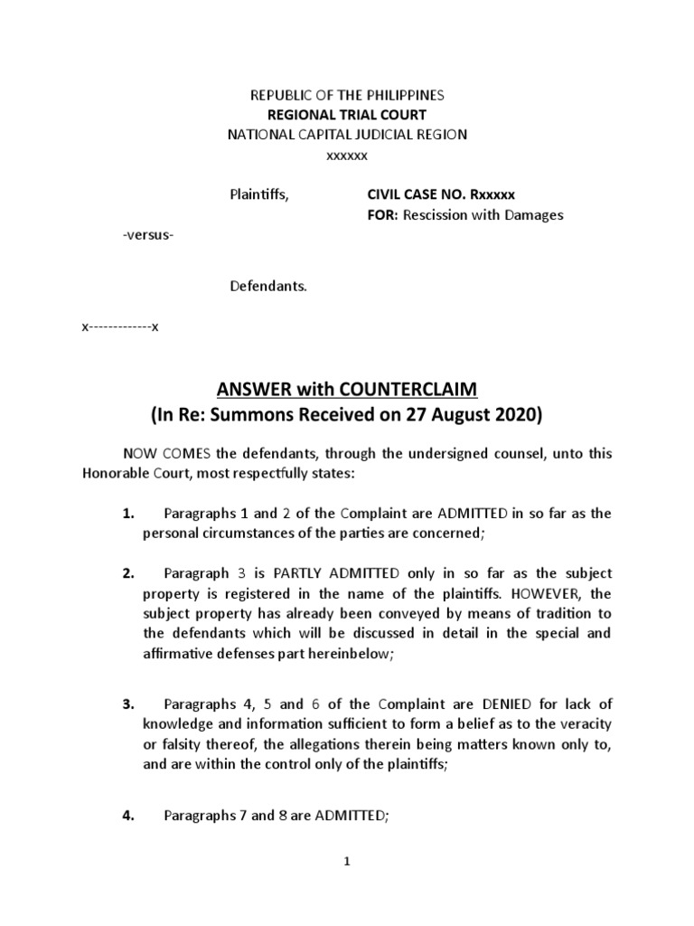 ANSWER, Civil Case No. | PDF | Lawsuit | Truth