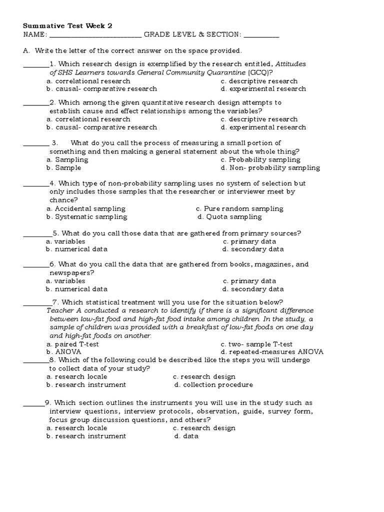 Practical Research 2 Summative Test Q2 | PDF | Survey Methodology ...