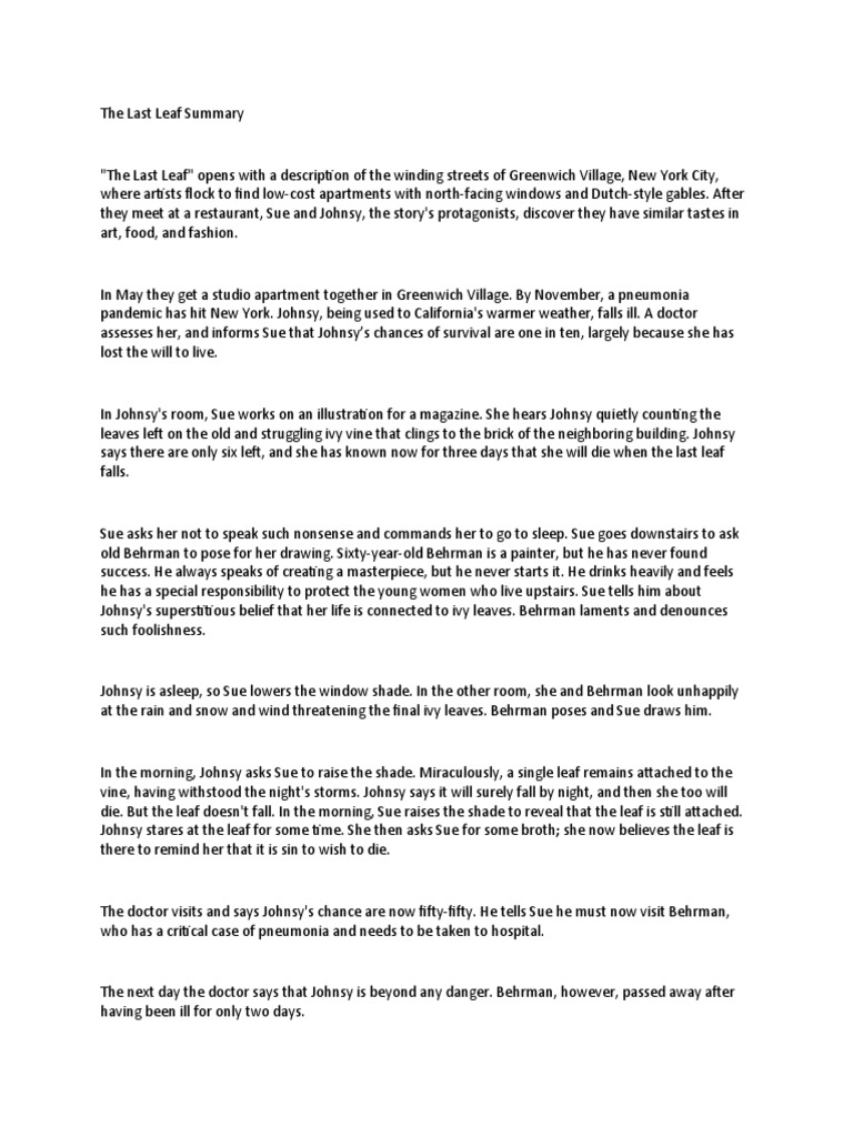 The Last Leaf Summary | PDF | Hope