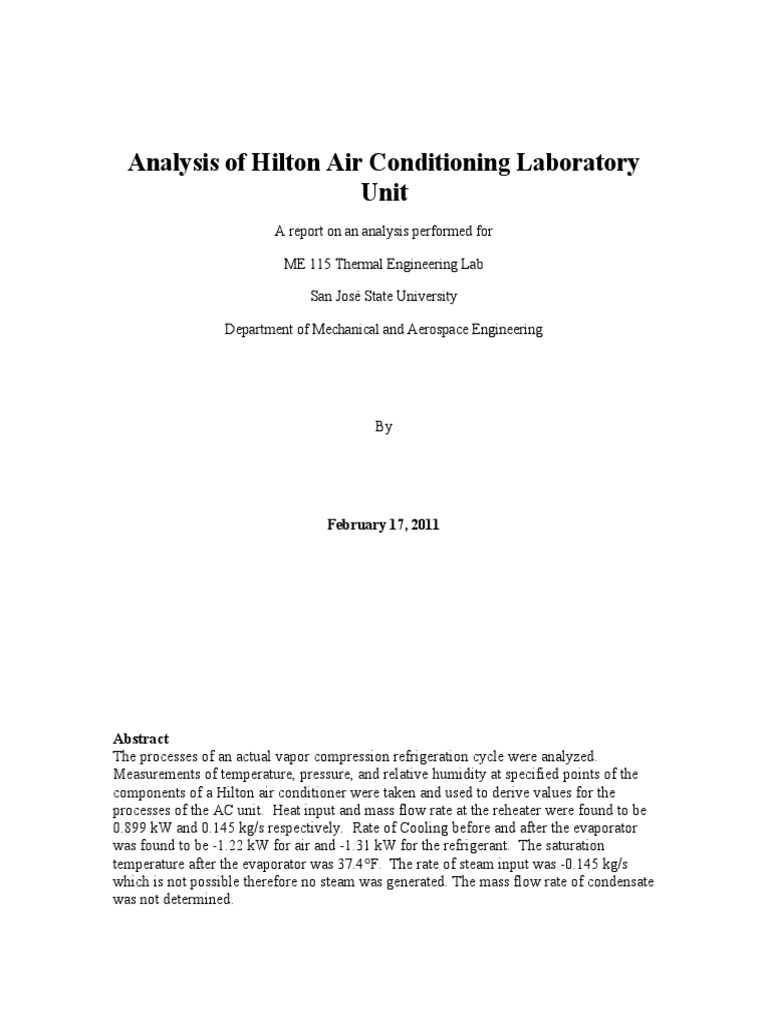 Hilton Air Conditioning Lab Analysis | PDF | Humidity | Home Appliance