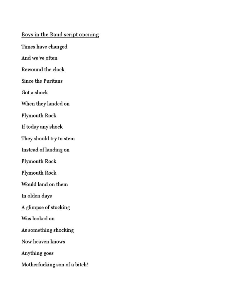 Boys in The Band Script Opening | PDF | Self-Improvement | Mystery ...