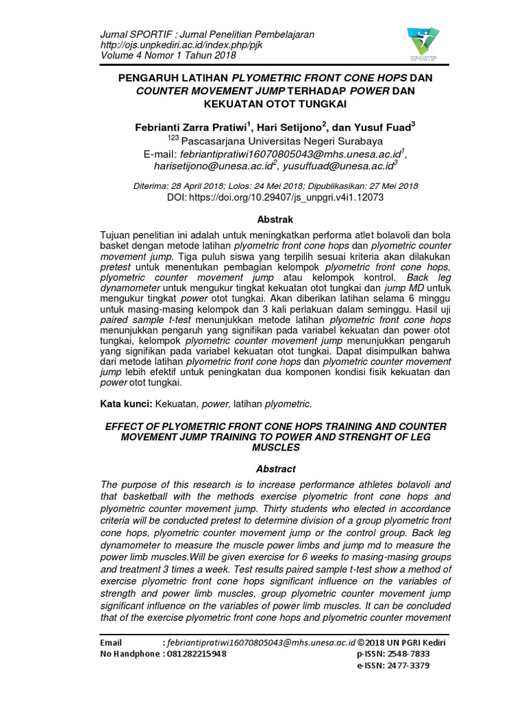 Pengaruh Latihan Plyometric Front Cone Hops Dan Kekuatan Otot Tungkai Febrianti Zarra Pratiwi ...