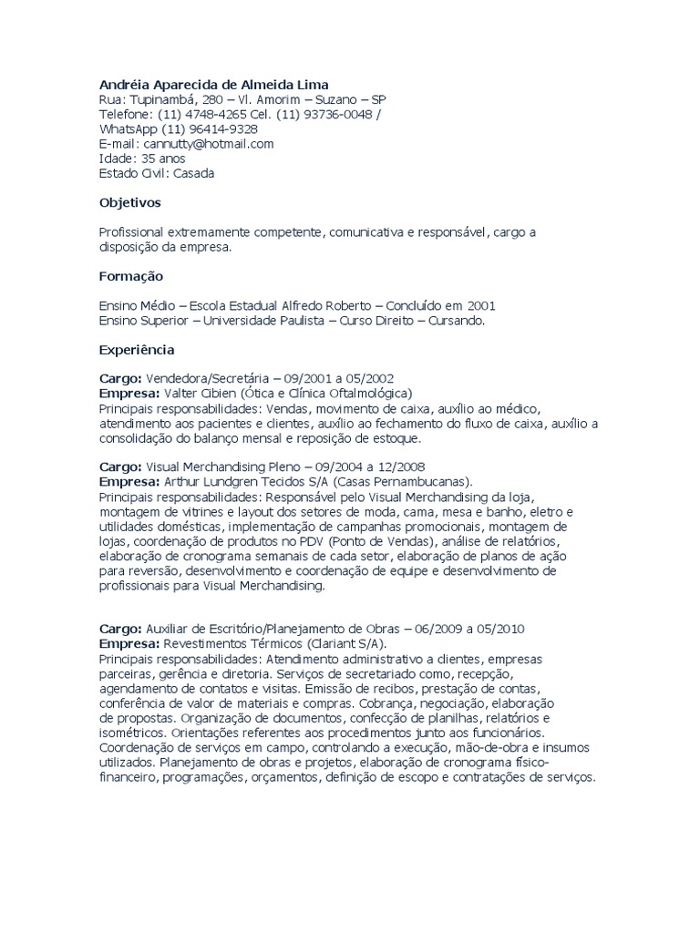 Currículo Andréia | PDF | Merchandising | Business