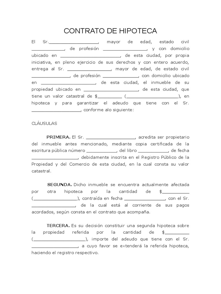 Contrato de Hipoteca Machote | PDF | Hipoteca Comercial | Finanzas y administración del dinero