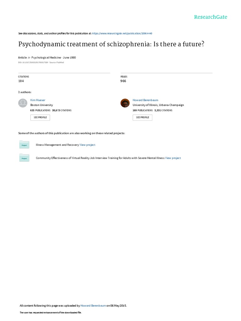 Psychodynamic Treatment of Schizophrenia Is There | PDF | Psychotherapy ...