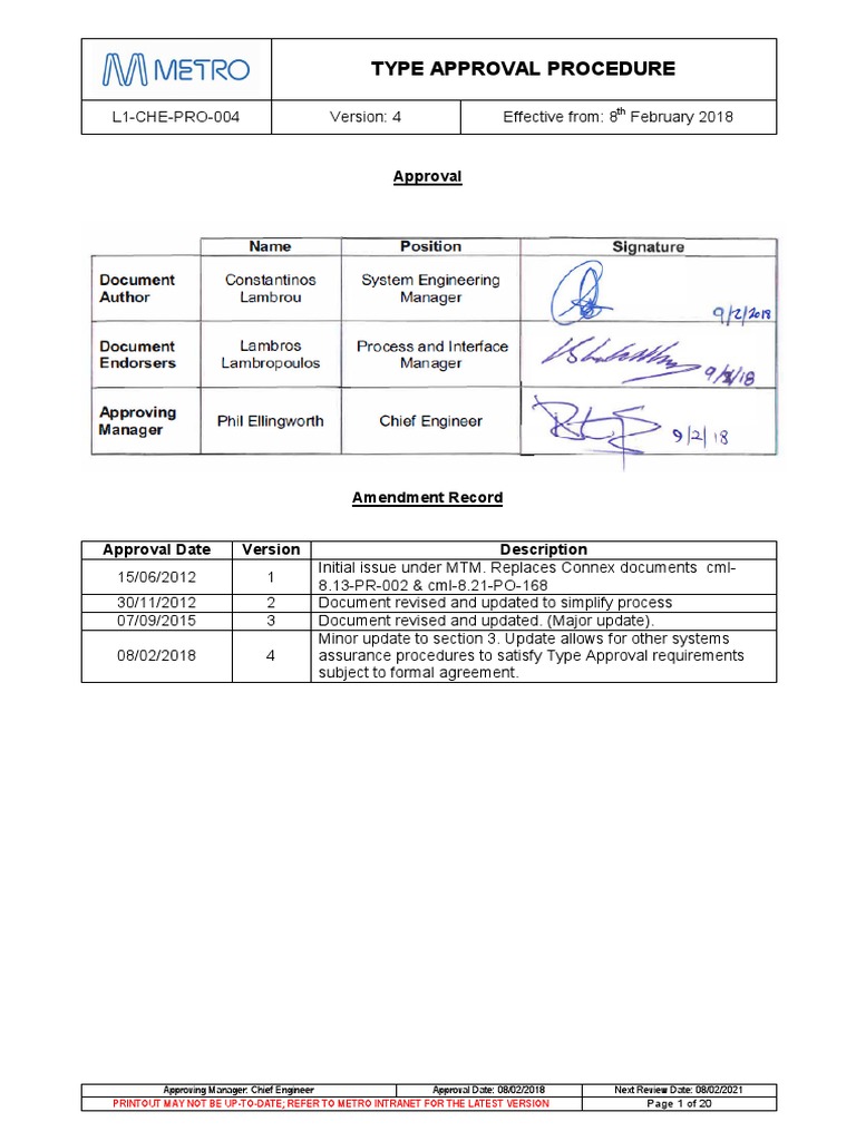 L1-CHE-PRO-004 v4 - Type Approval Procedure | PDF | Specification ...