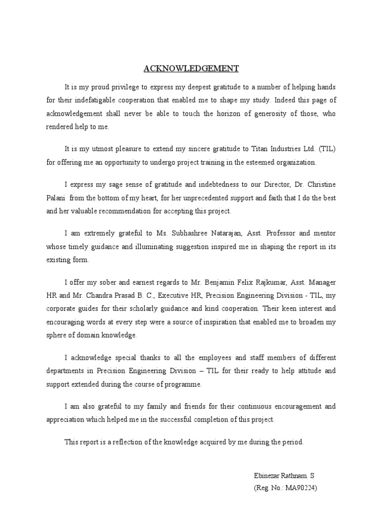 Acknowledgement: Ebinezar Rathnam. S (Reg. No.: MA90224) | PDF ...