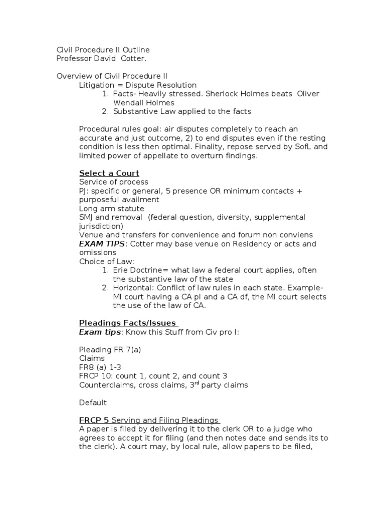 Civil Procedure II Outline | PDF | Discovery (Law) | Collateral Estoppel