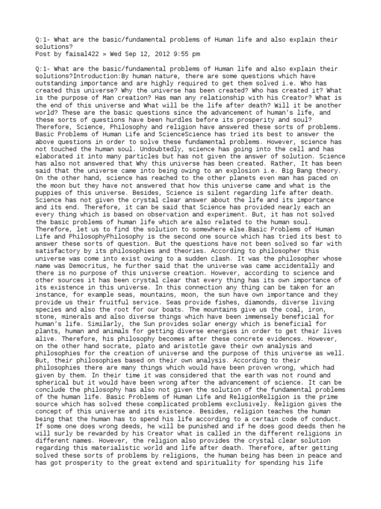 Basic Problems of Humans & Their Solutions | Download Free PDF ...