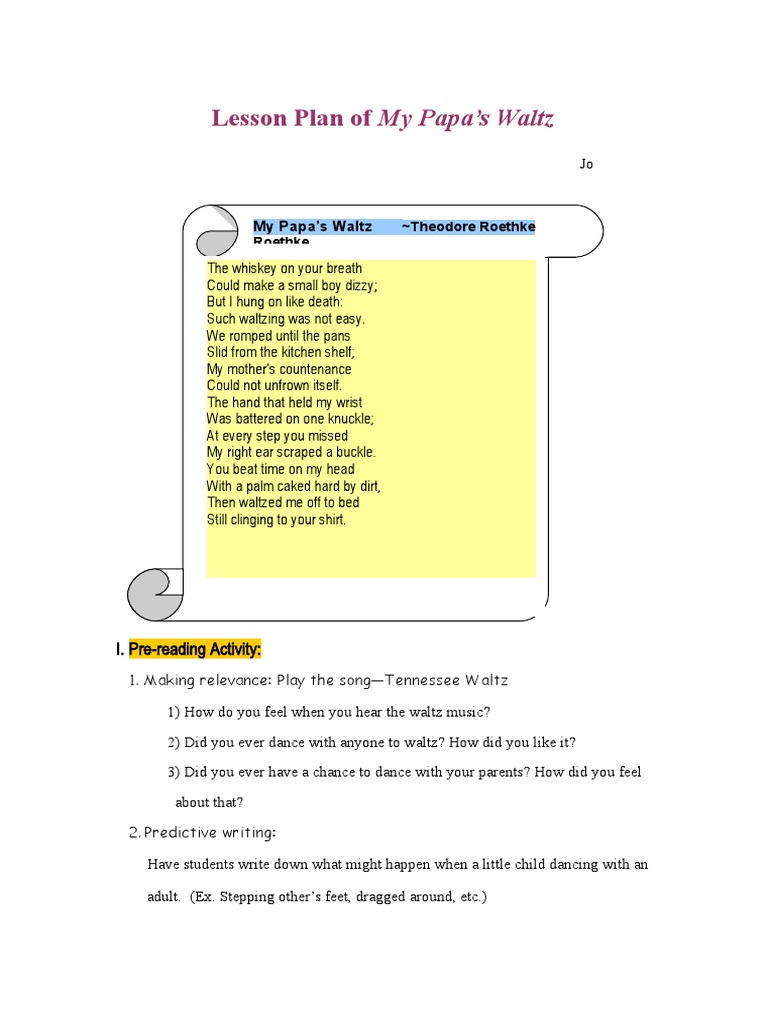 A Father's Waltz: Analyzing Theodore Roethke's Poem 'My Papa's Waltz' | PDF