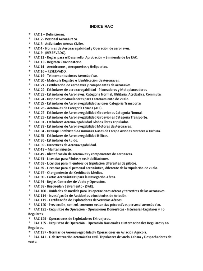 Indice Rac | PDF | Aeronave | Aviación