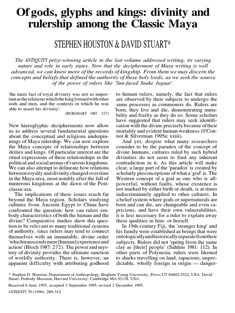 Stephen Houston & David Stuart : of Gods, Glyphs and Kings: Divinity ...