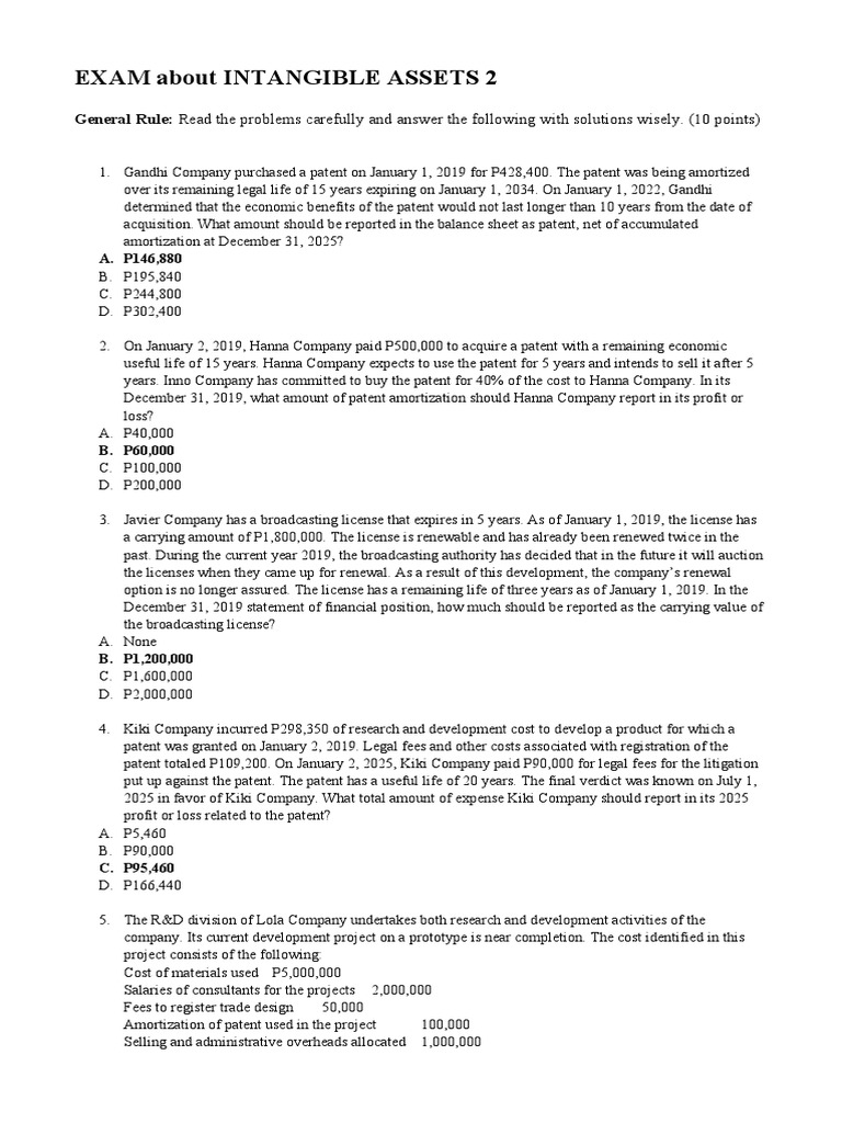 Amortization of Intangible Assets Exam | PDF | Book Value | Financial ...