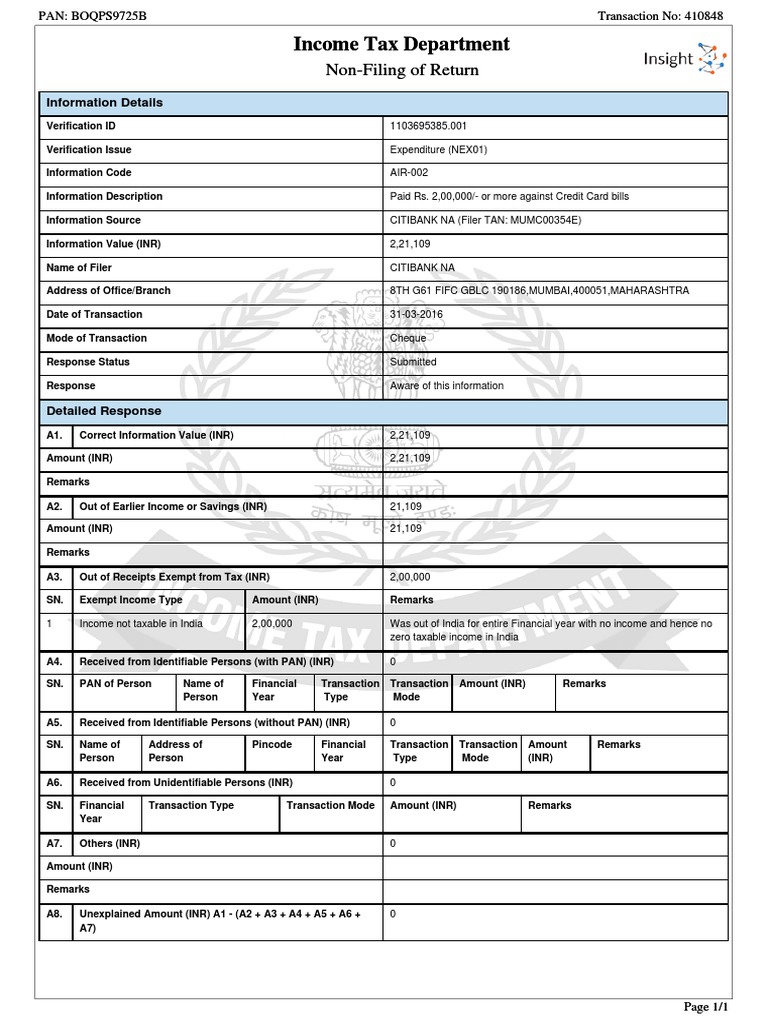 Income Tax Department Income Tax Department: Non-Filing of Return Non ...