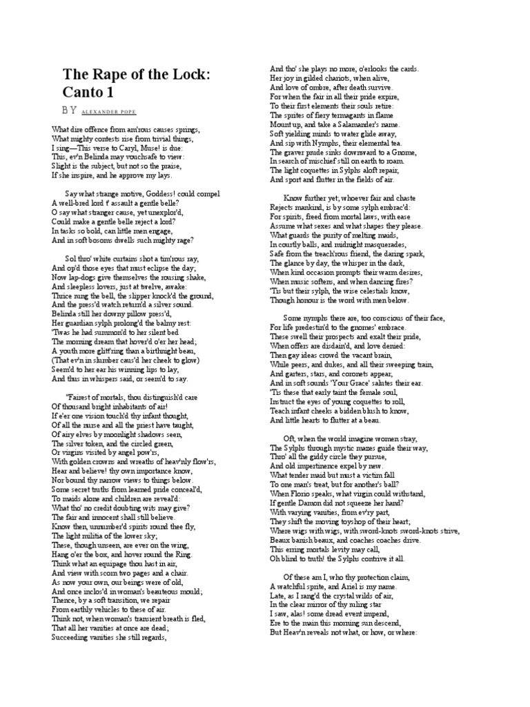 The Rape of The Lock: Canto 1: Alexander Pope | PDF