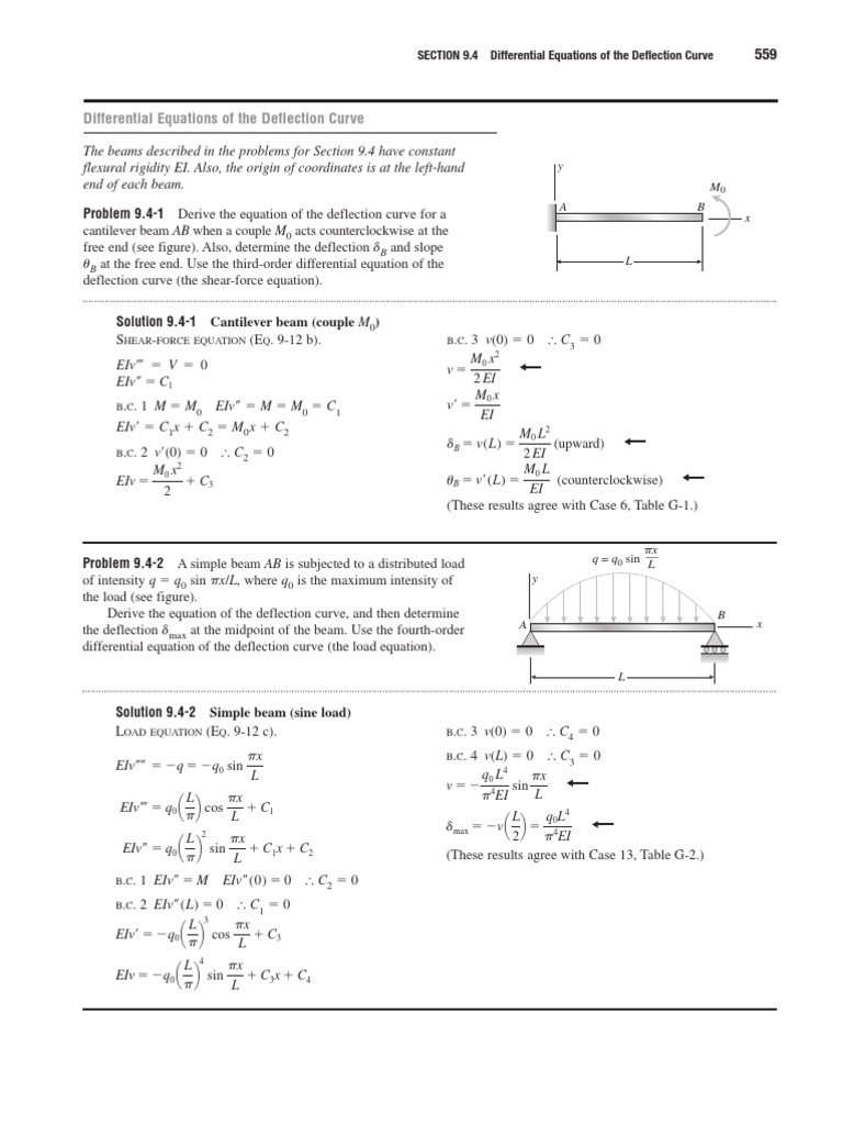 Differential Equations of The Deflection Curve: Problem 9.4-1 | PDF ...