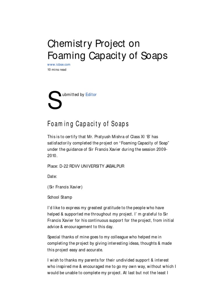 An Analysis of the Foaming Capacity of Various Soaps and the Effect of ...