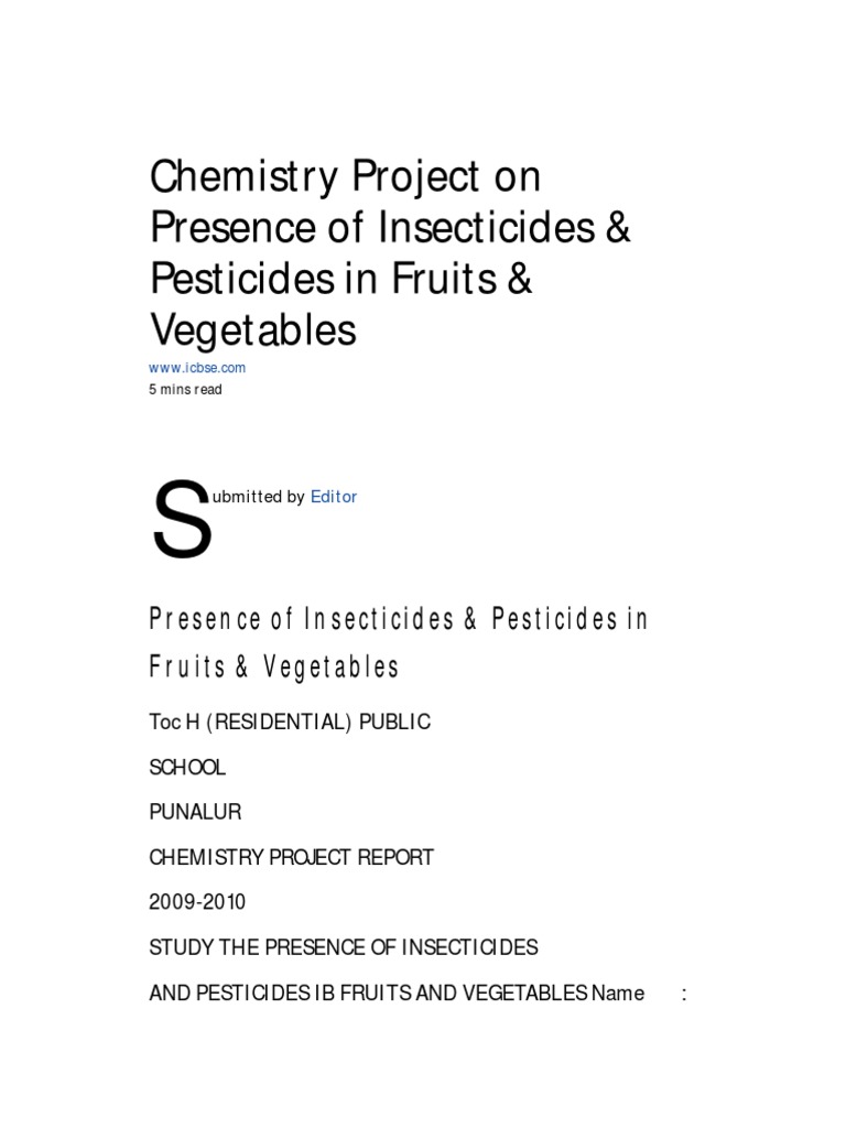 Chemistry Project On Presence of Insecticides & Pesticides in F | PDF ...