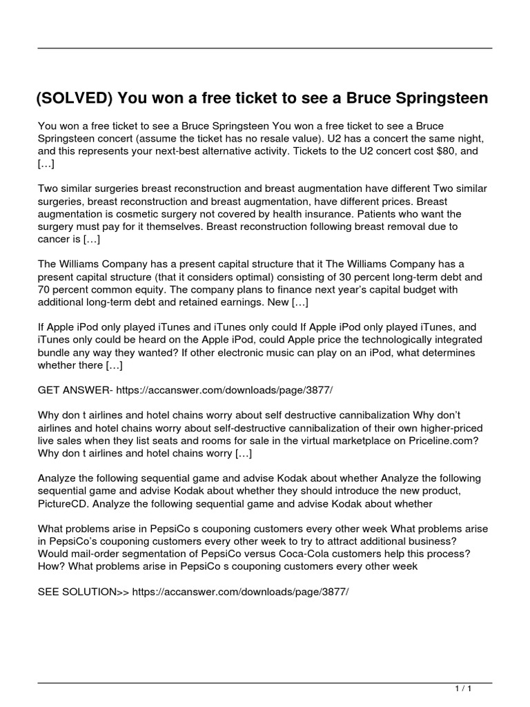Solved You Won A Free Ticket To See A Bruce Springsteen | Download Free ...